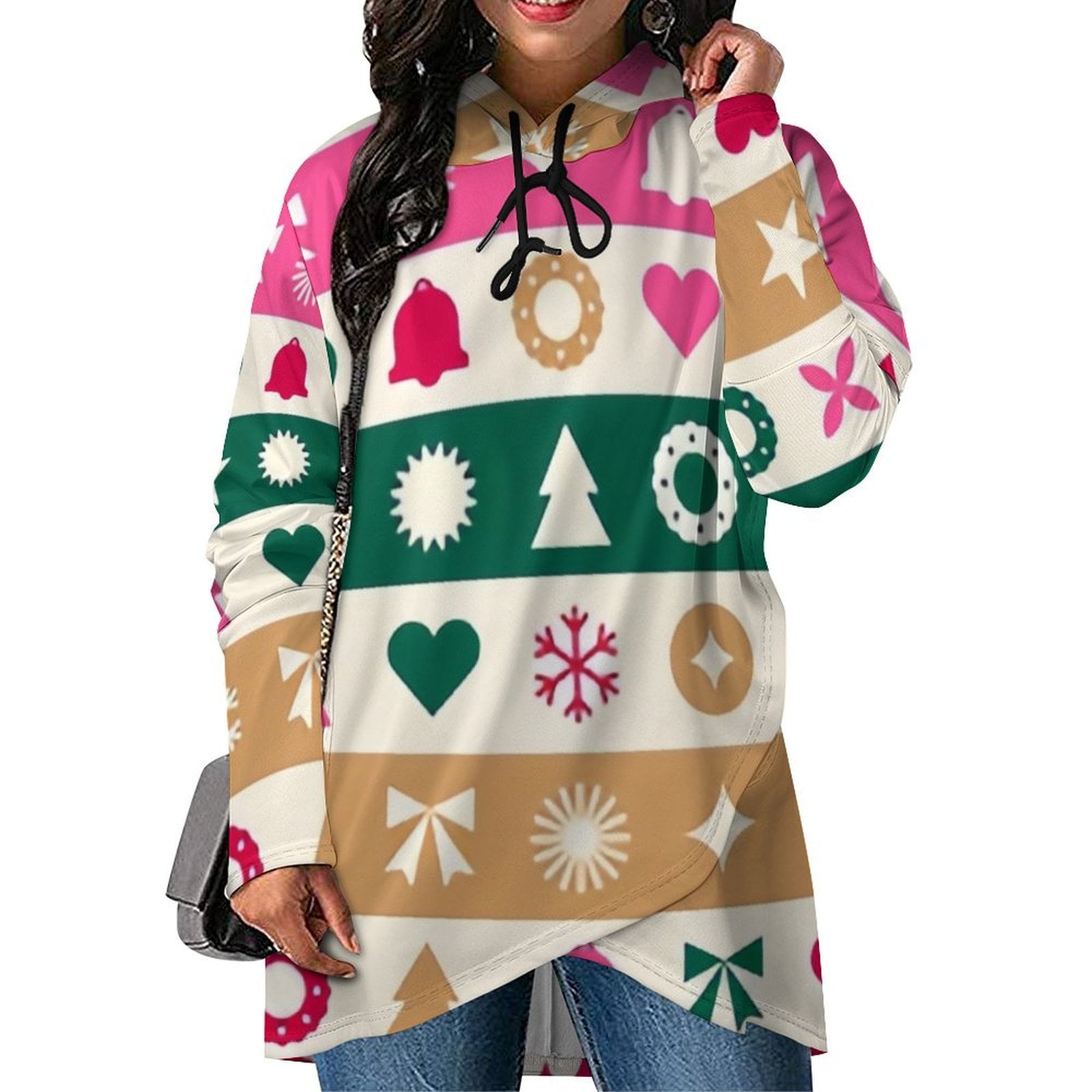 ANYWAY.GO Women's Hooded Sweatshirt, Geometric Symbol Elements Stripes ...