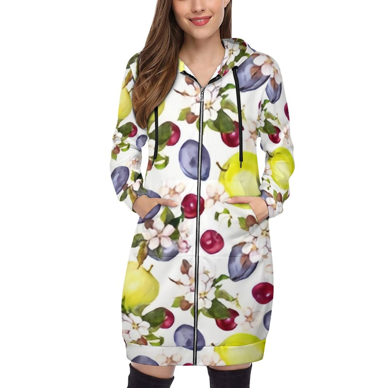 ANYWAY.GO Womens Zip Up Hoodies Fashion Slim fit hoodie Cherry Flowers ...