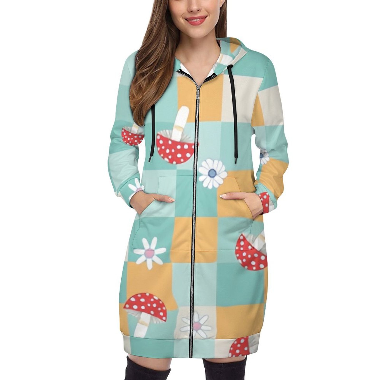 ANYWAY.GO Womens Zip Up Hoodies Fashion Slim fit hoodie Pattern Flowers ...