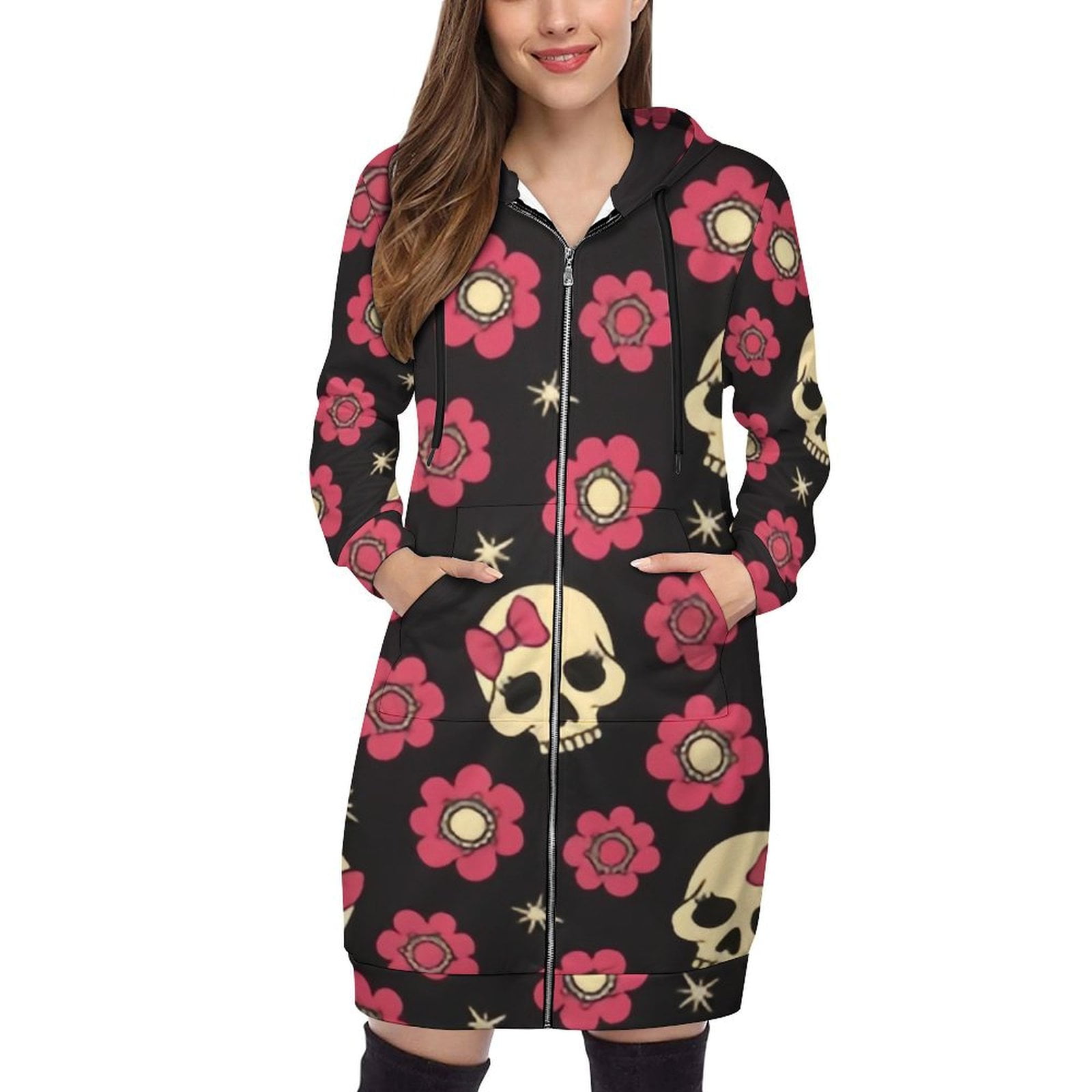 ANYWAY.GO Womens Zip Up Hoodies Fashion SweatshirtsFlowers Skulls Fall ...