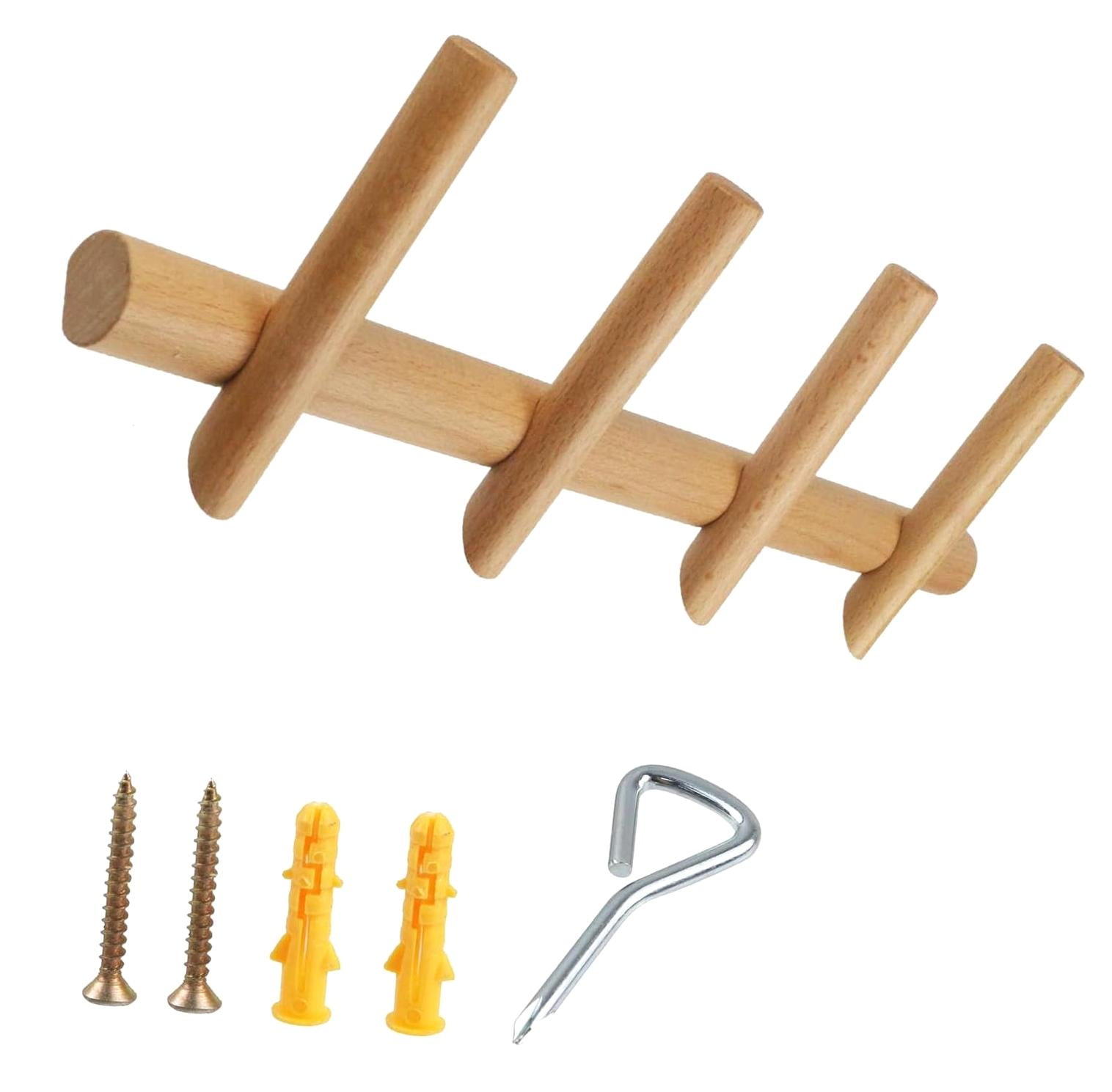 ANYWAY.GO Wood Wall Hooks, Rustic Wooden Coat Hooks Wall Mount, Coat ...