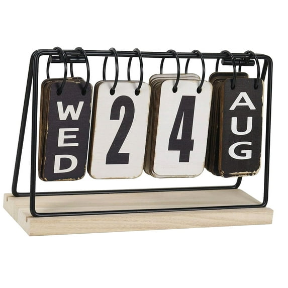 ANYWAY.GO Wooden Calendar for Desk, Perpetual Calendar with Large ...