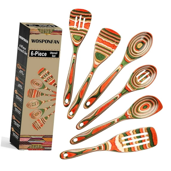 ANYWAY.GO Wooden Spoons for Cooking, Kitchen Utensils Set, Pakkawood ...