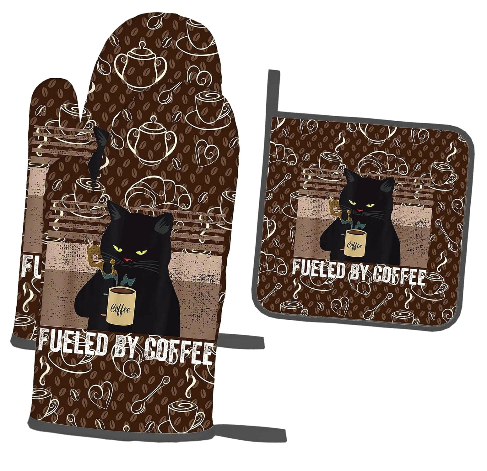ANYWAY.GO and Pot Holders Set of 3 Retro Coffee Hot Oven Washable for ...