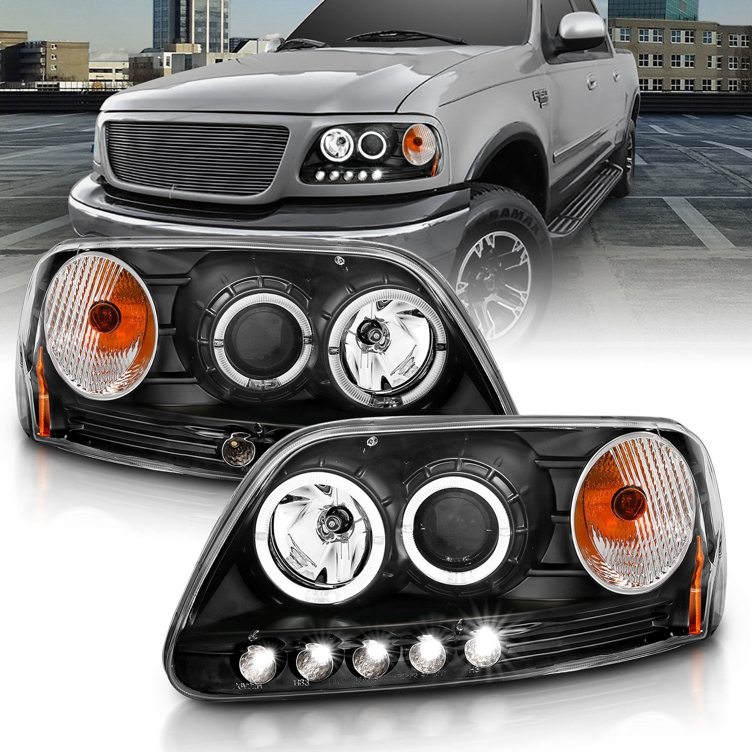 Free Shipping! AnzoUSA Projector Headlights w/ Halo & LED Black for ...