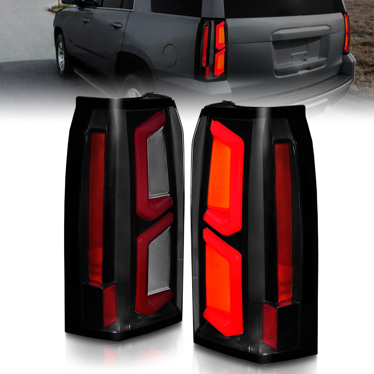 ANZO 2015-2020 Chevrolet Tahoe LED Tail Lights w/ Light Bar Black ...