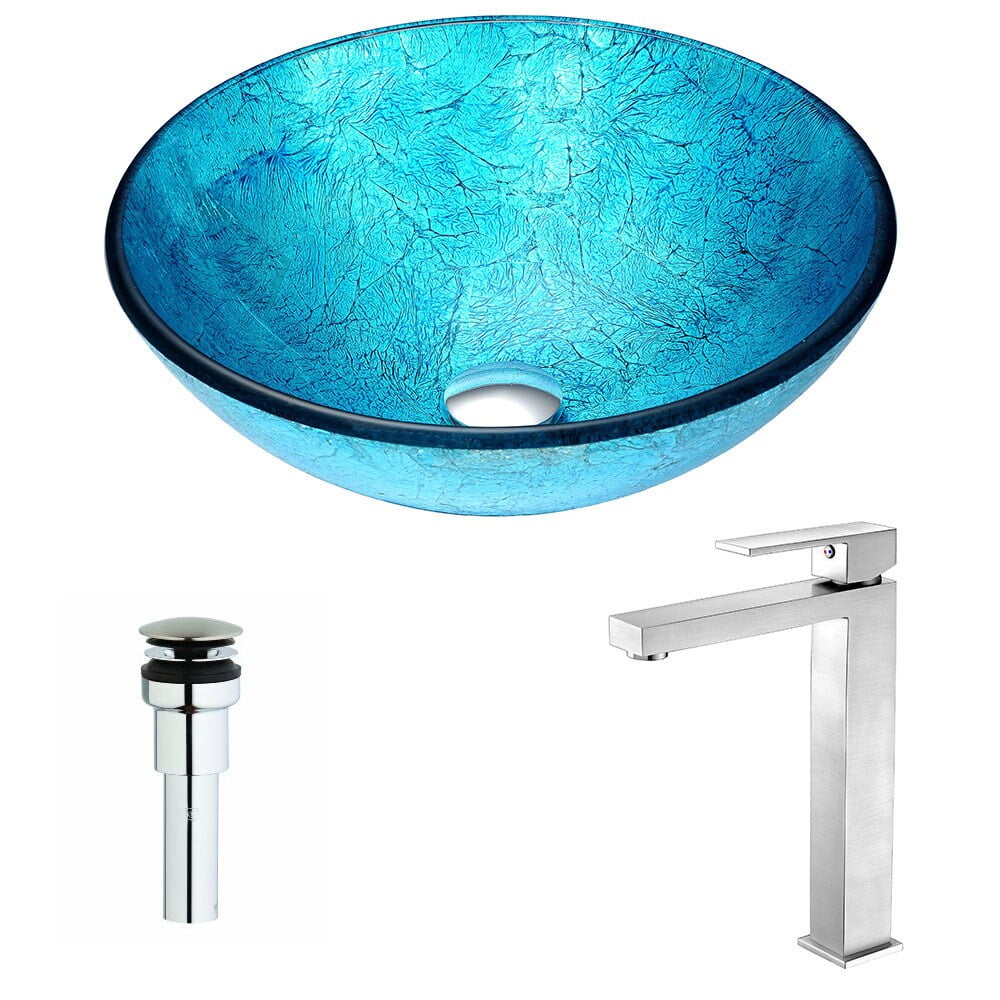 ANZZI Accent Series Deco-glass Vessel Sink in Emerald Ice with Enti ...