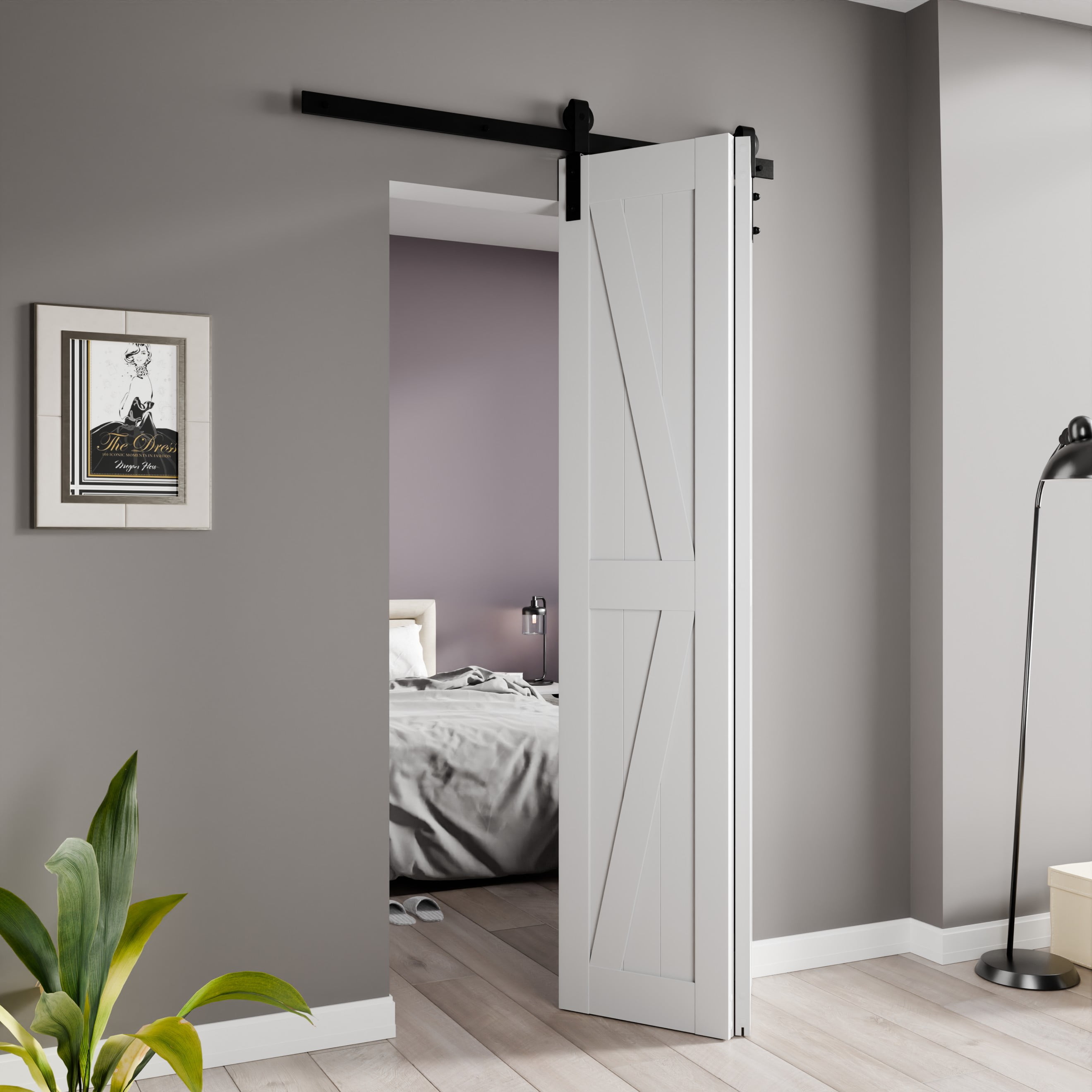 ANZZI Heavy Duty Sturdy Sliding Barn Door - 18x84'' White Bi-folding ...