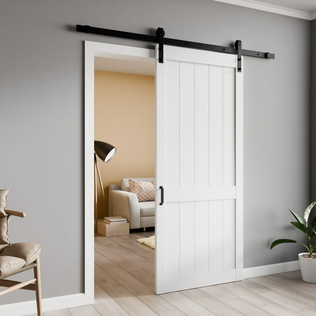 ANZZI Heavy Duty Sturdy Sliding Barn Door - 36x84'' White Sliding Wood ...