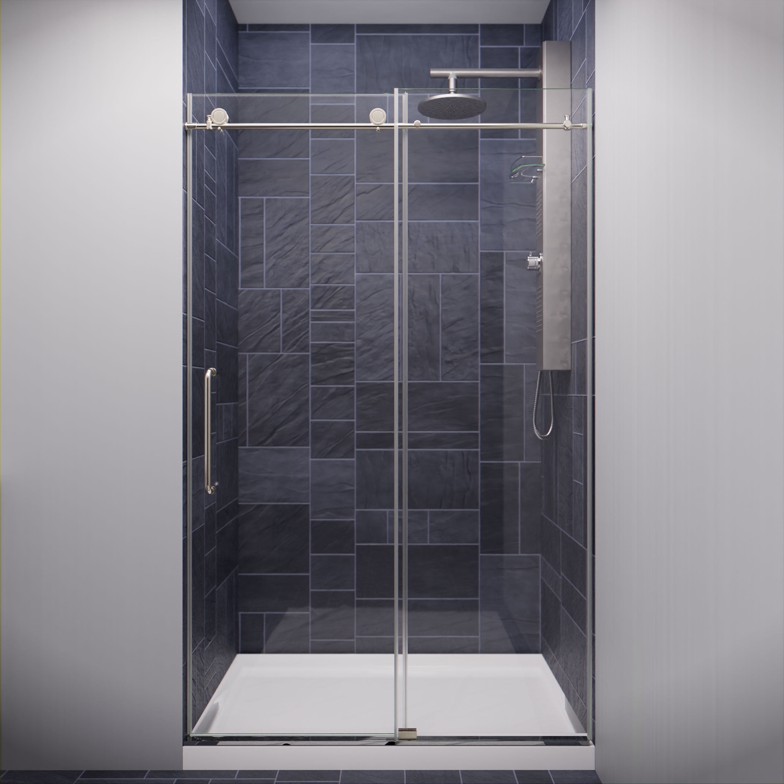 Madam Series 44-48"W x 76"H Sliding Frameless Shower Door in Brushed ...