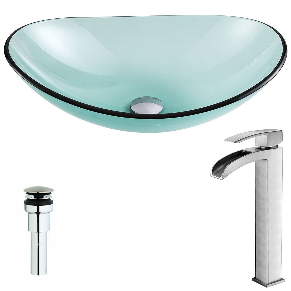 ANZZI Major Series Lustrous Green Deco-Glass Vessel Sink with Key ...