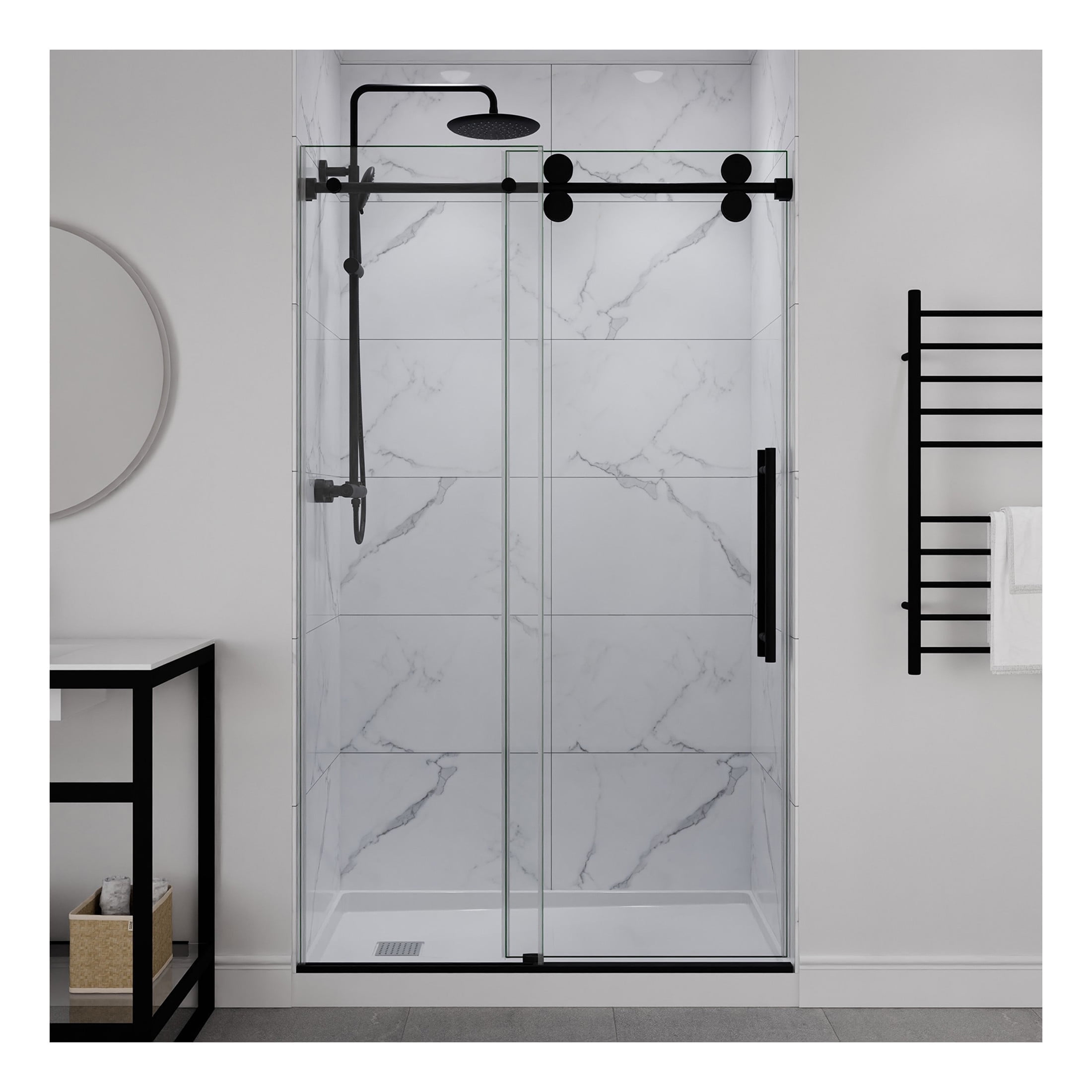 Ozean Series 44-48"W x 76"H Frameless Shower Door with Sliding in Matte ...