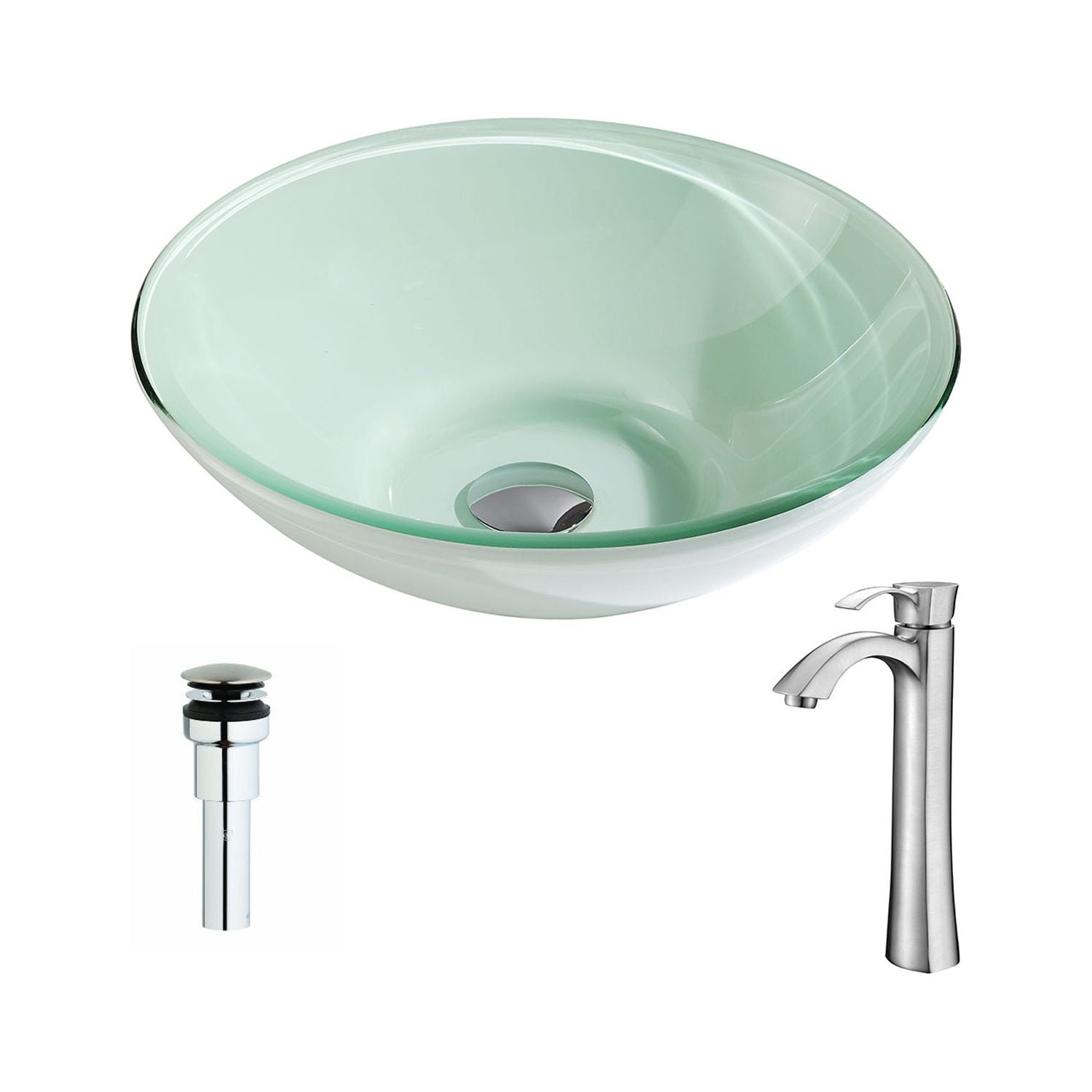 ANZZI Sonata Series Deco-Glass Vessel Sink in Lustrous Light Green with ...