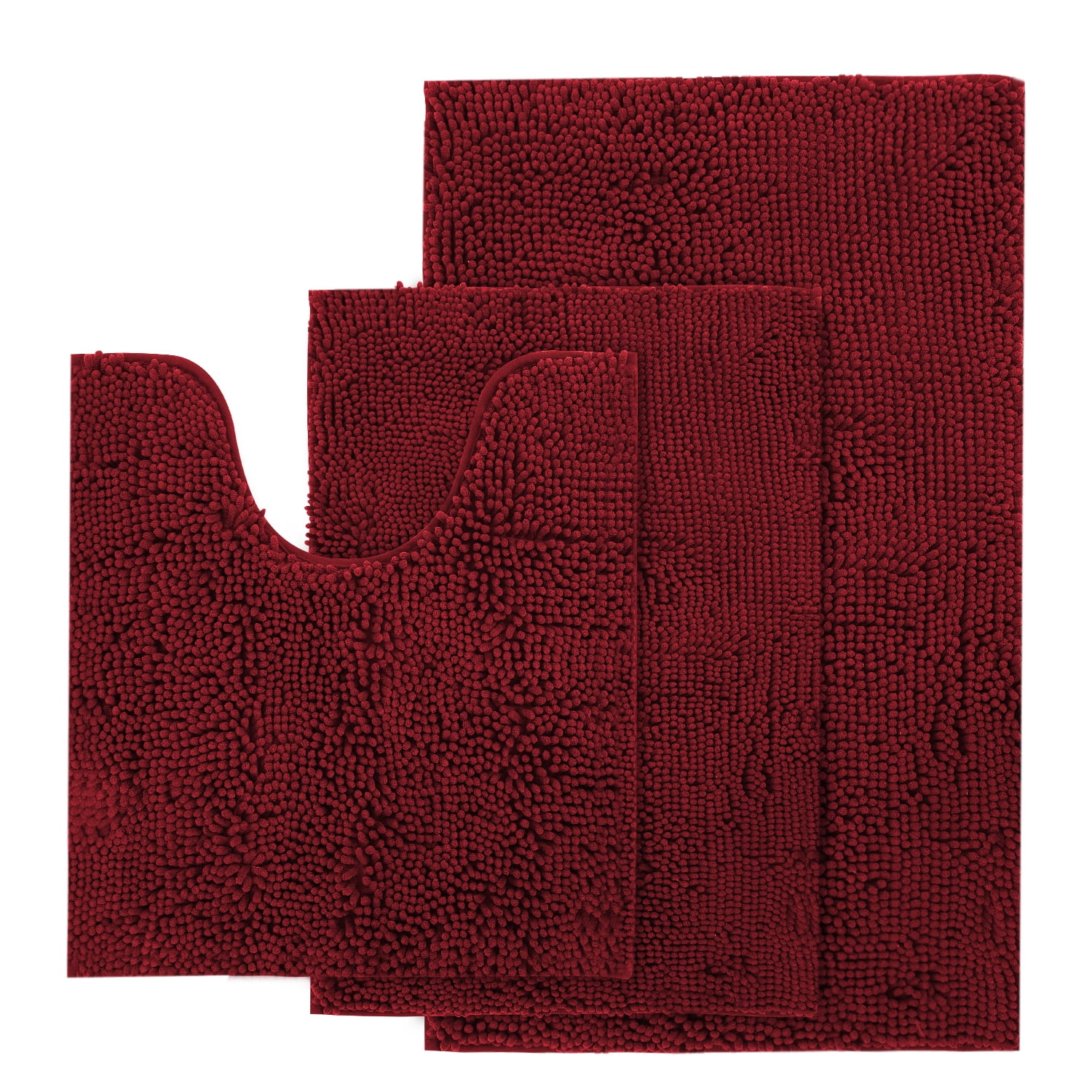 AOACreations Non-Skid Shaggy Plush Chenille Bath Mat 3 Piece Set ...