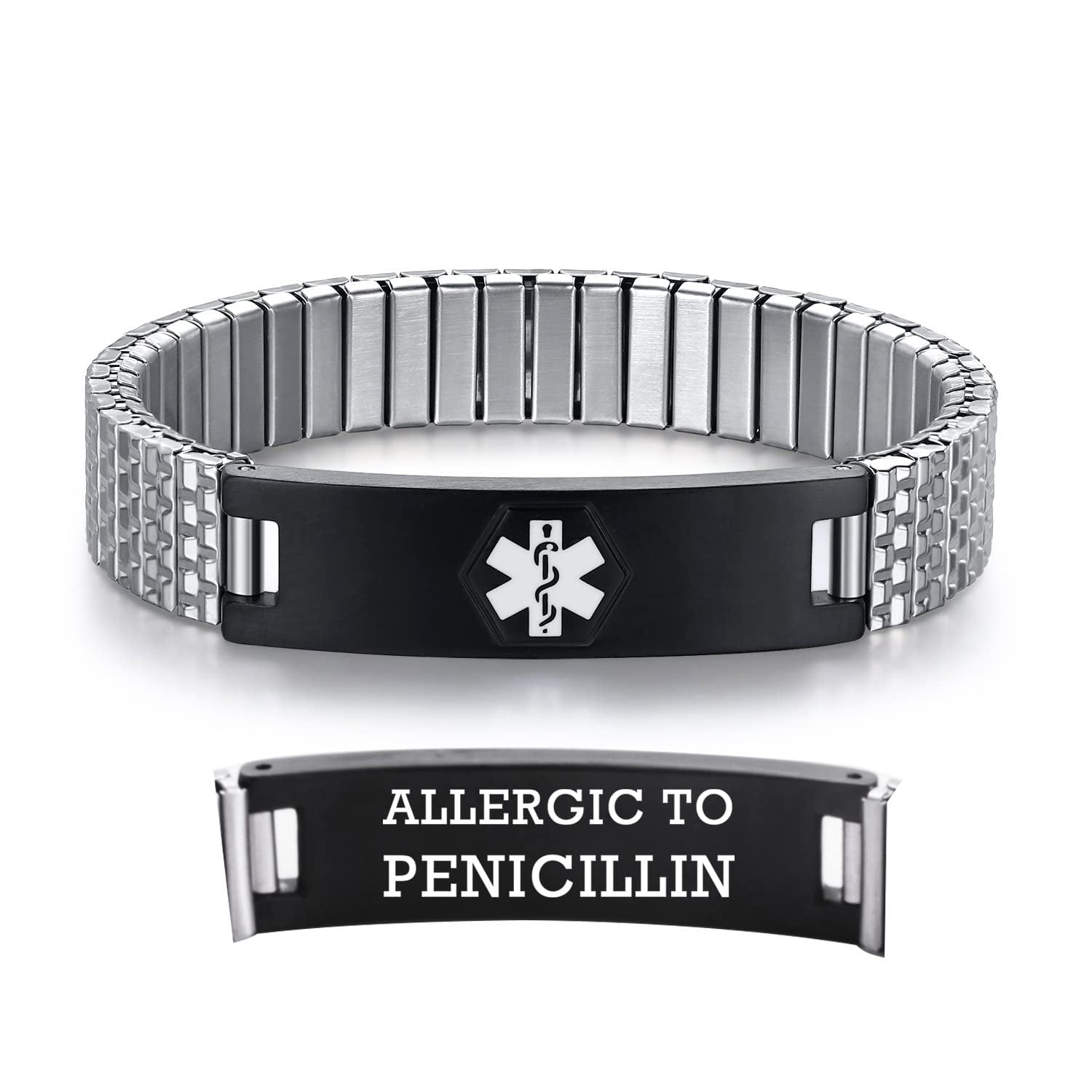 AOAMID Elastic Stretch Medical ID Bracelets for Mens Womens Black ...