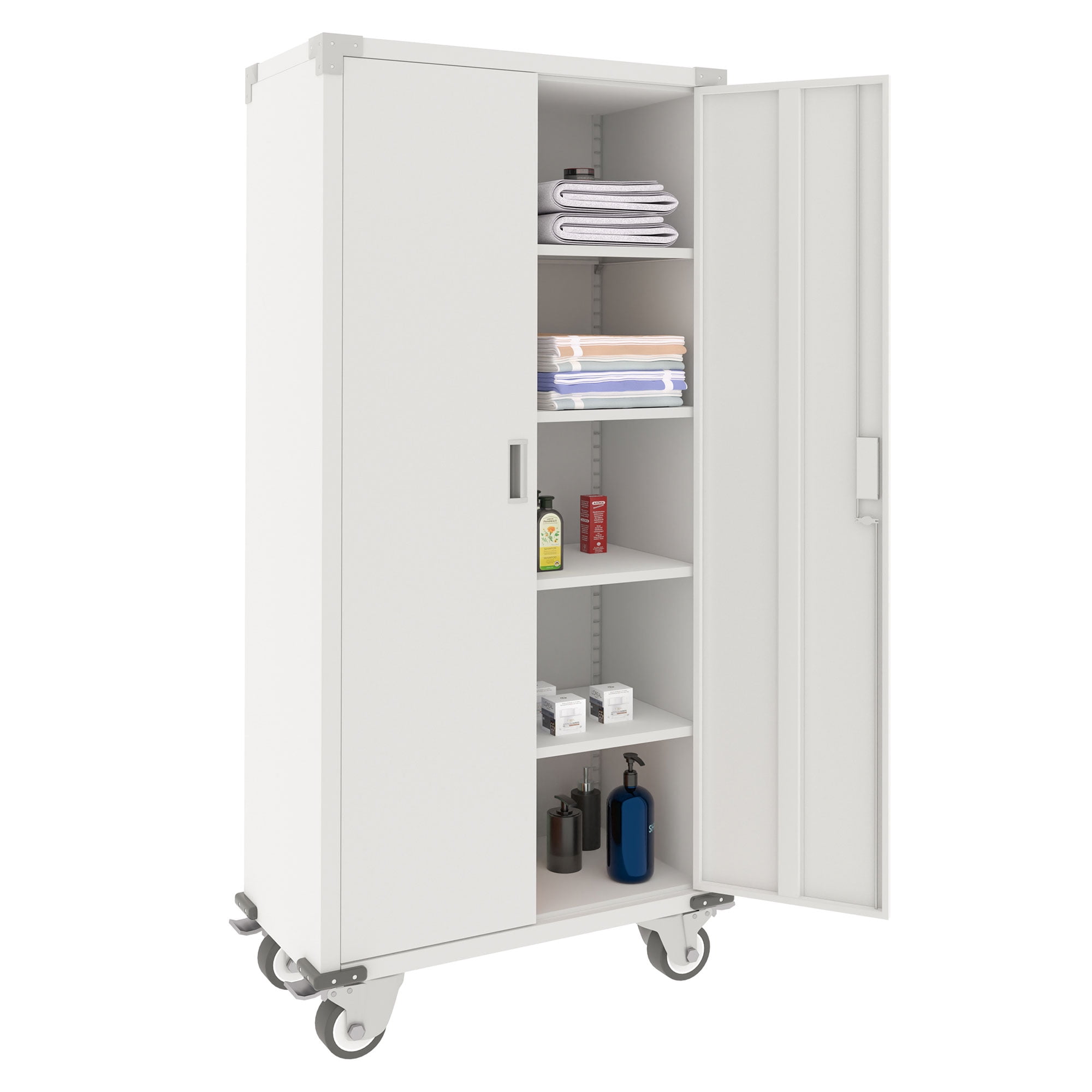 AOBABO 72” Locking Metal Garage Home Office Storage Cabinet w/Wheels ...