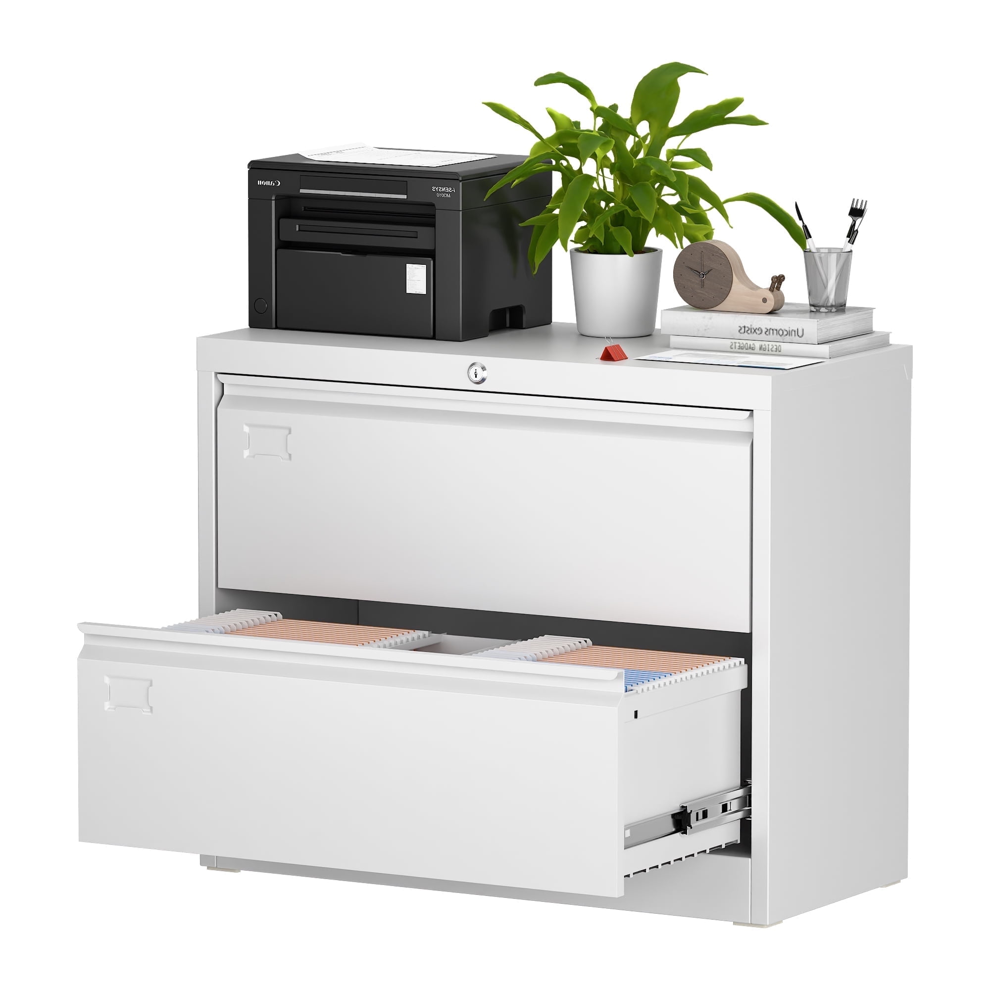AOBABO Heavy Duty, Locked Metal Storage Cabinet with 2 Drawers, White ...