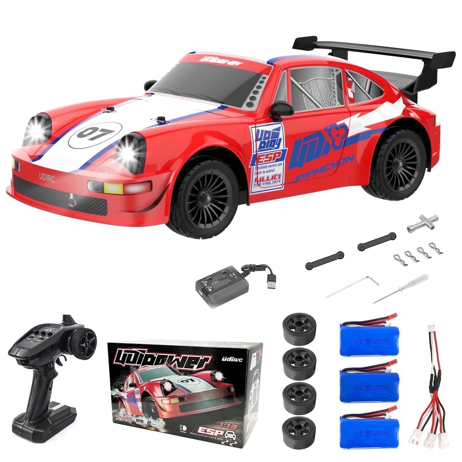 AOBAIWO UD1607Pro Brushless RC Car with Gyro - 1/16 Fast RC Drift Max ...