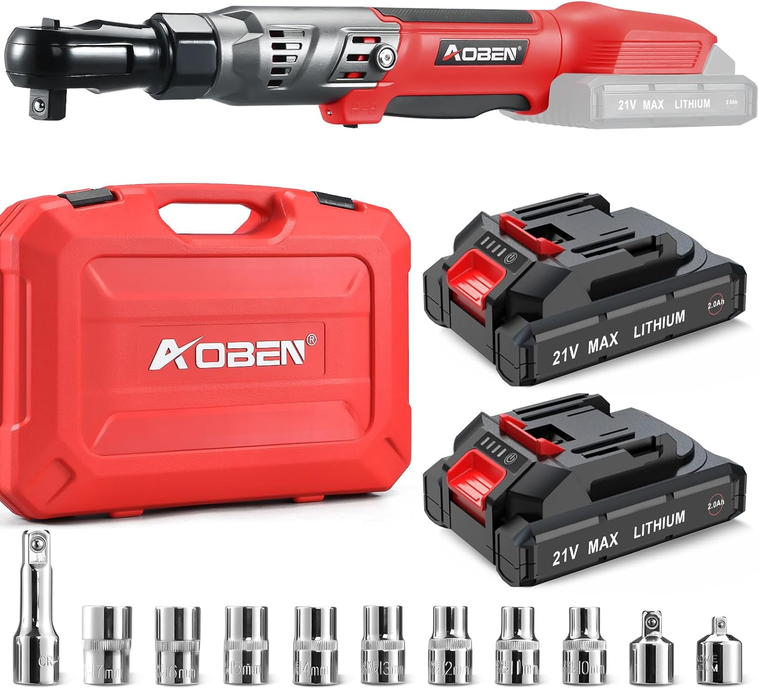 AOBEN 21V 1/2" Cordless Ratchet Wrench Kit,74 Ft-lbs Electric ratchet ...