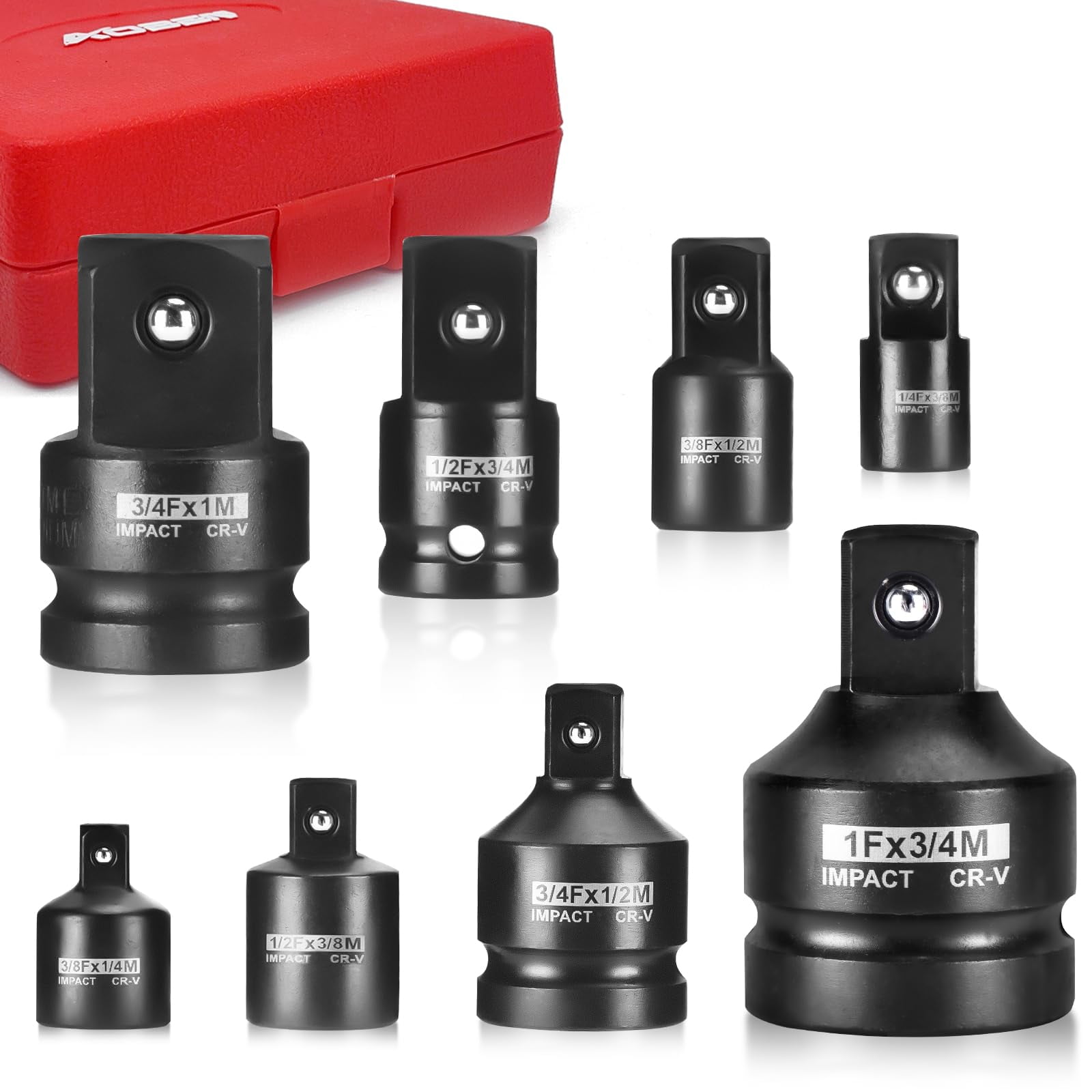 AOBEN 8 Piece Impact Socket Adapter and Reducer Set, 1/4, 3/8, 1/2" SAE Socket Adapter, Impact ...