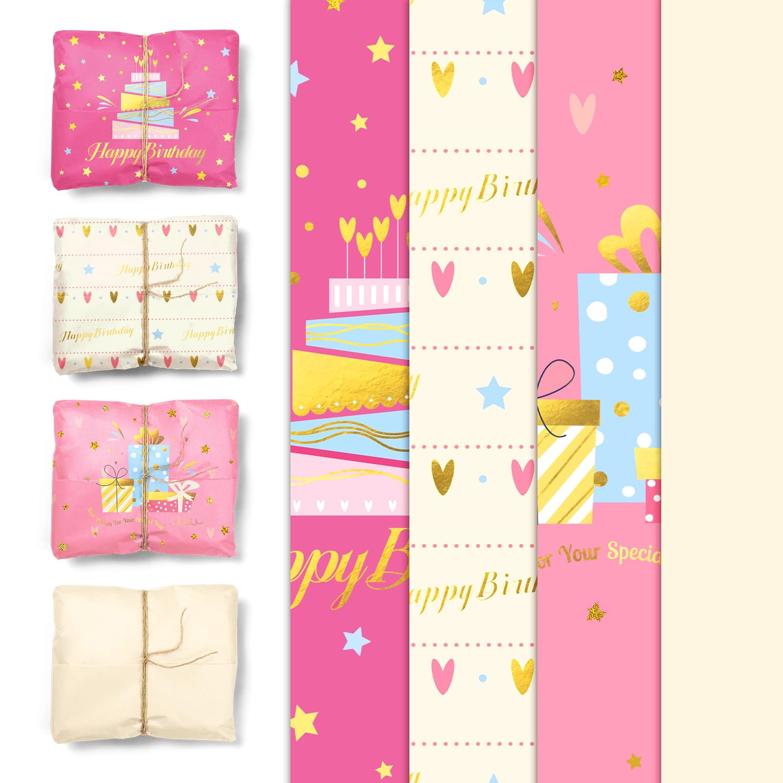 AOBKIAT 24 Sheets Birthday Wrapping Tissue Paper for Girls,20 x 15 Inch ...