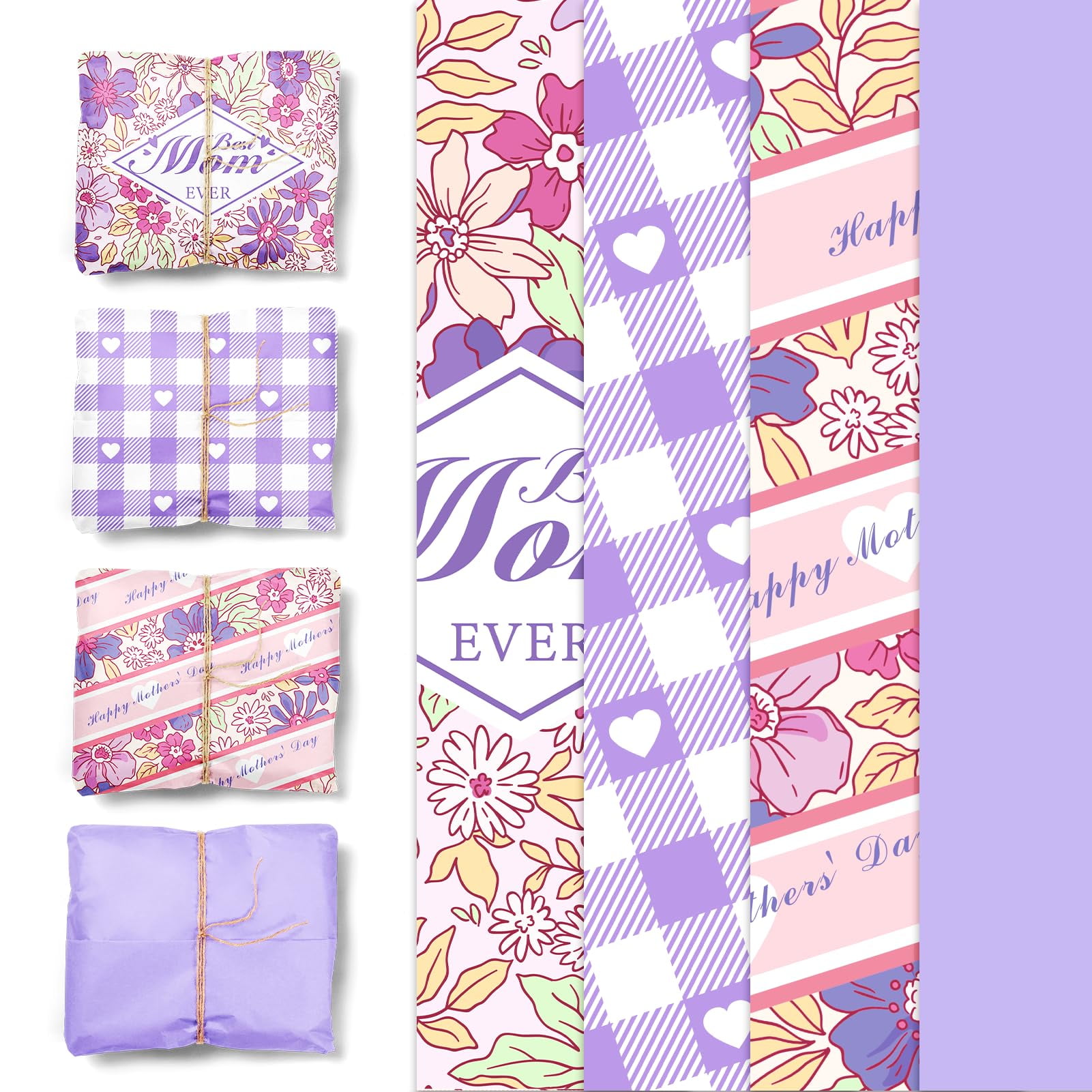 AOBKIAT 24 Sheets Floral Wrapping Tissue AIS1 Paper for Women,Happy ...
