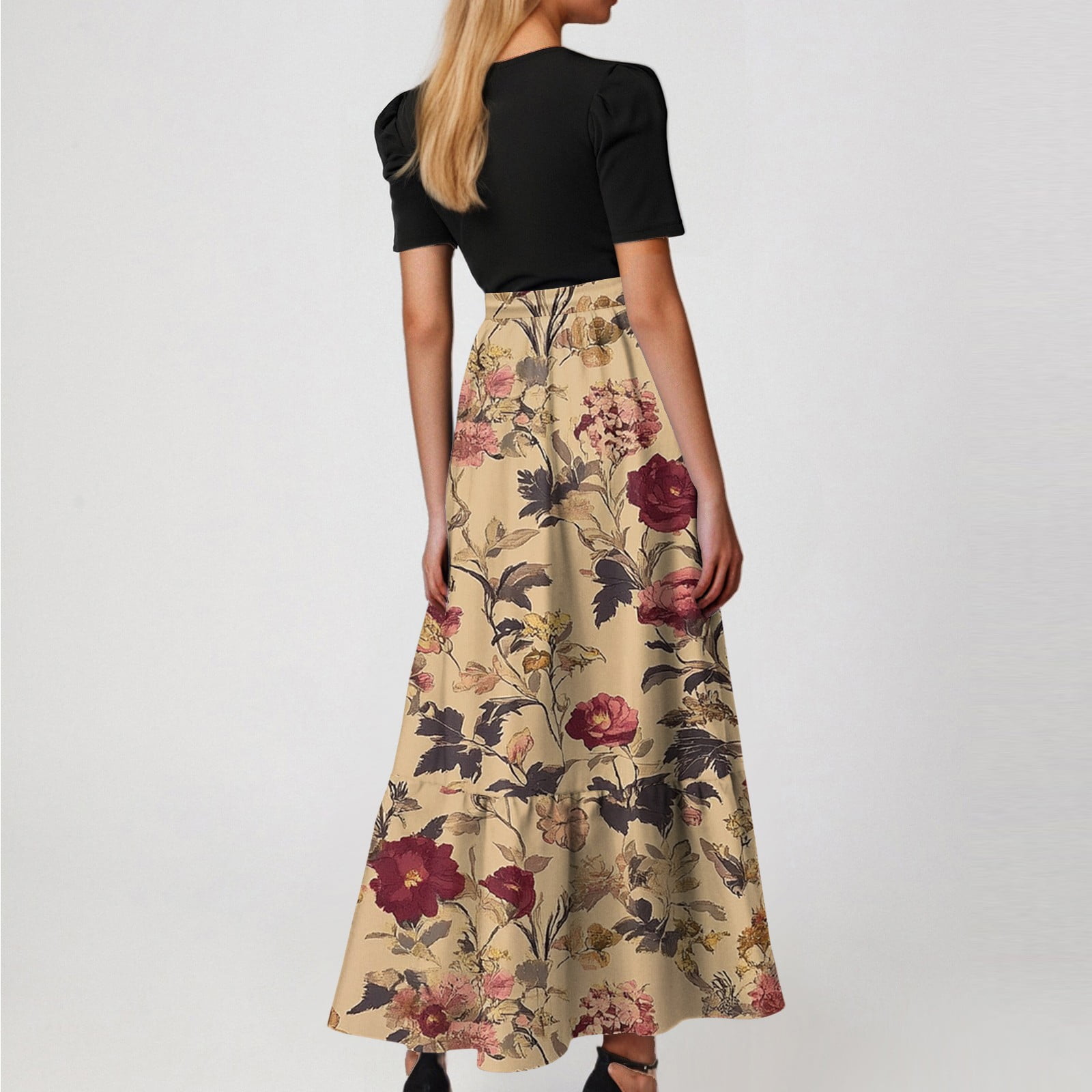 OIOLOYJM Dresses for Women 2025 Summer Floral Print Short Sleeve Maxi ...