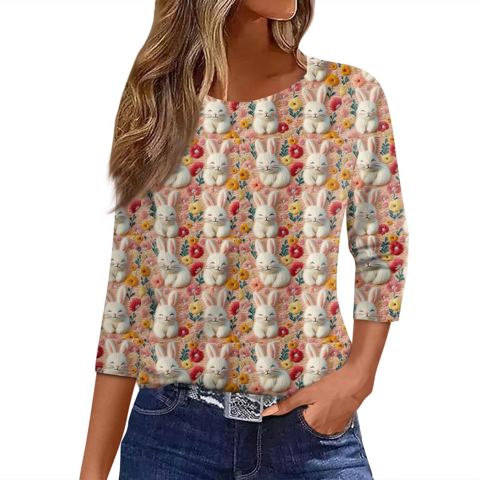 AOBLISS Womens Easter Shirts 2025 Happy Bunny Rabbit Print Blouses ...