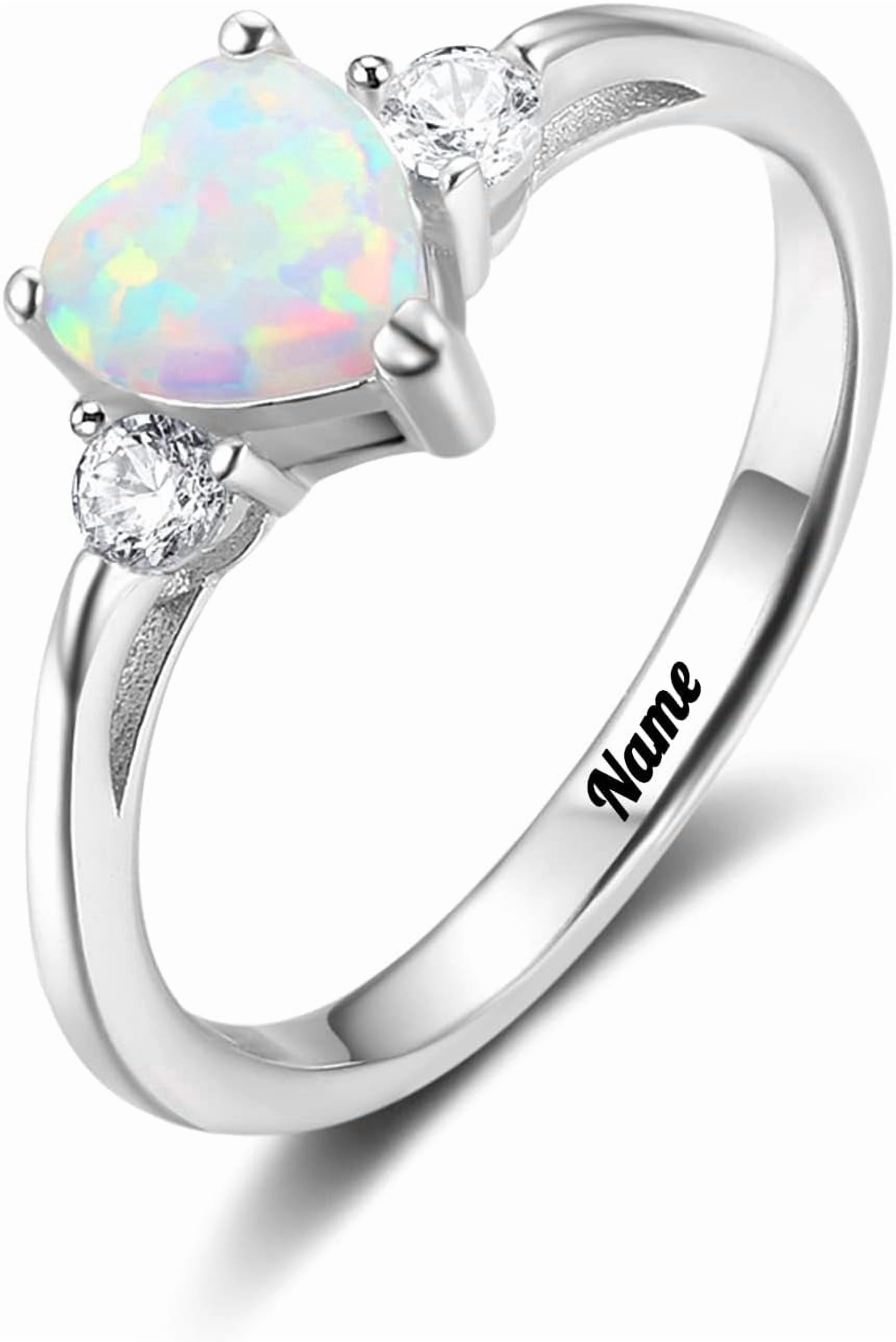 AOBOCO 10K 14K 18K Gold Opal Rings for Women Engrave Name Size 4 to 12 ...