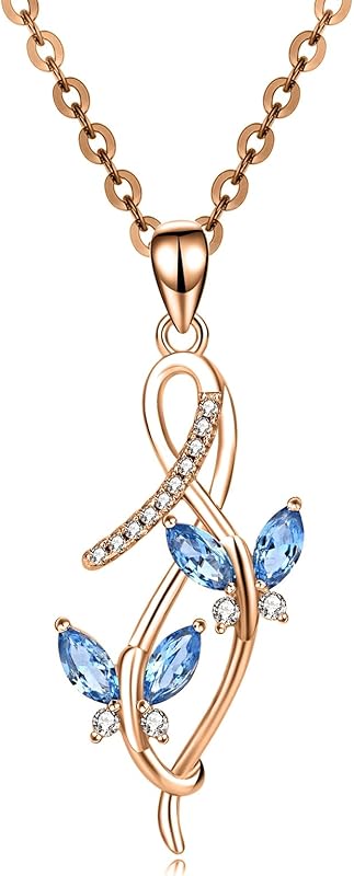 AOBOCO 10K 14K 18K Solid Gold Infinity Butterfly Pendant Necklace with ...
