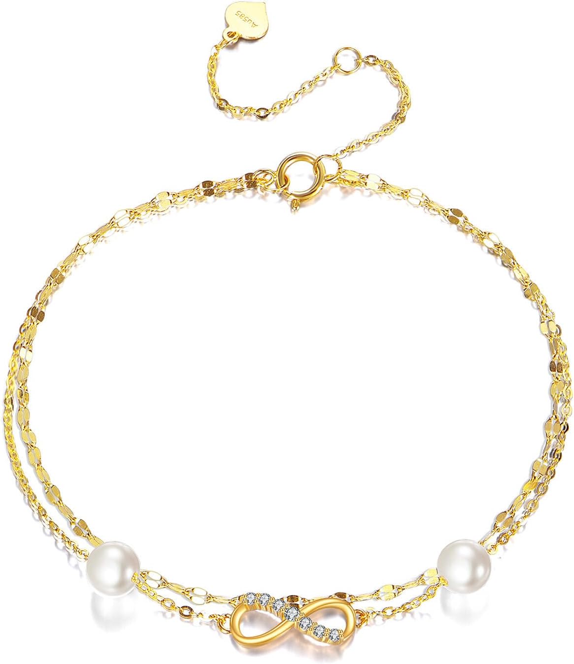 AOBOCO 14k Gold 0.15 Carat Lab Grown Diamond Infinity Anklet, Pearl ...