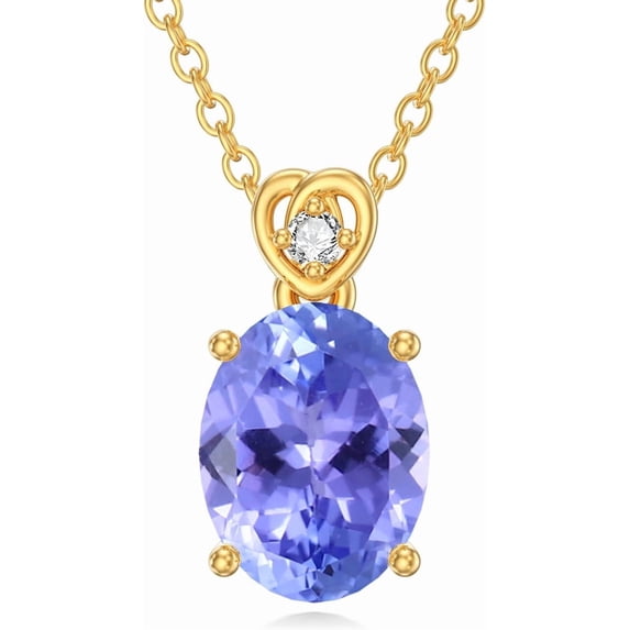 AOBOCO 14k Gold Oval Gemstone Birthstone Necklace with Real Diamond(I2 ...