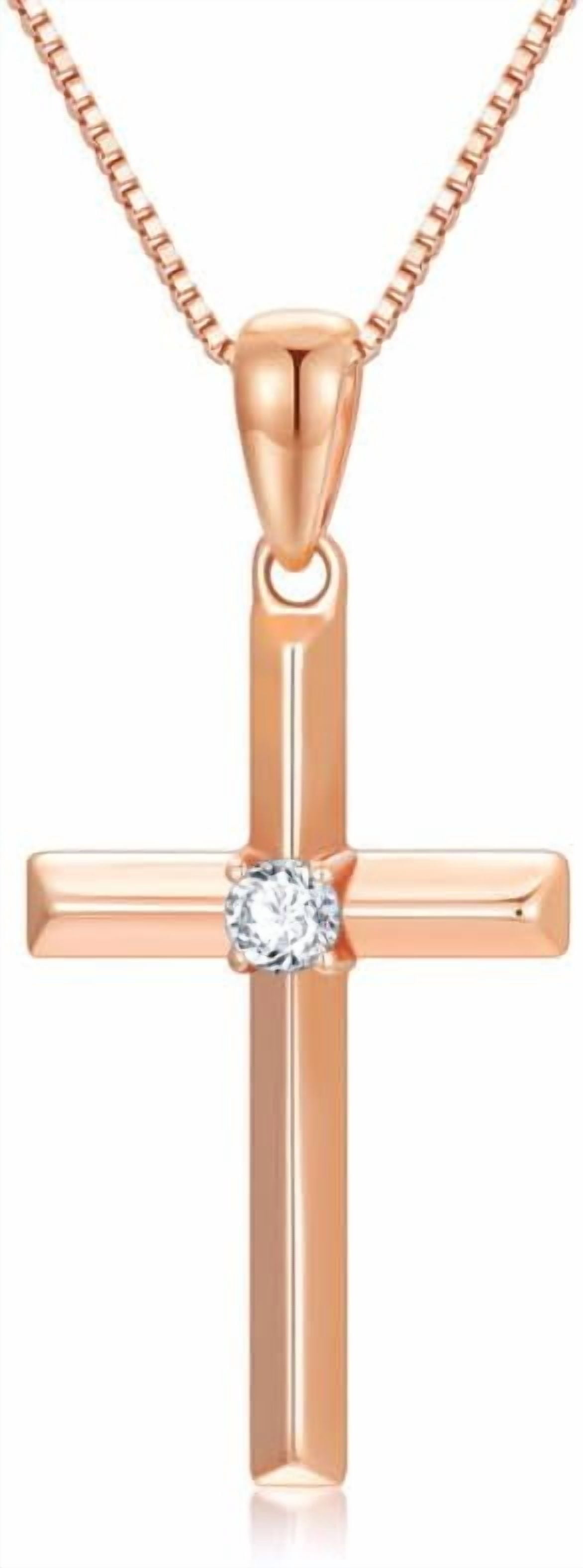 AOBOCO 14k Rose Gold 0.05ct Diamond Cross Pendant Necklace for Women ...