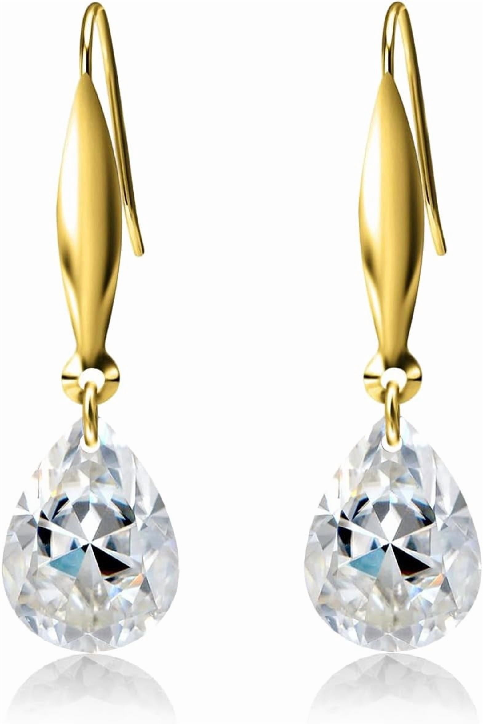 AOBOCO 18K Gold Pear Birthstone Dangle Earrings for Women,Teardrop ...
