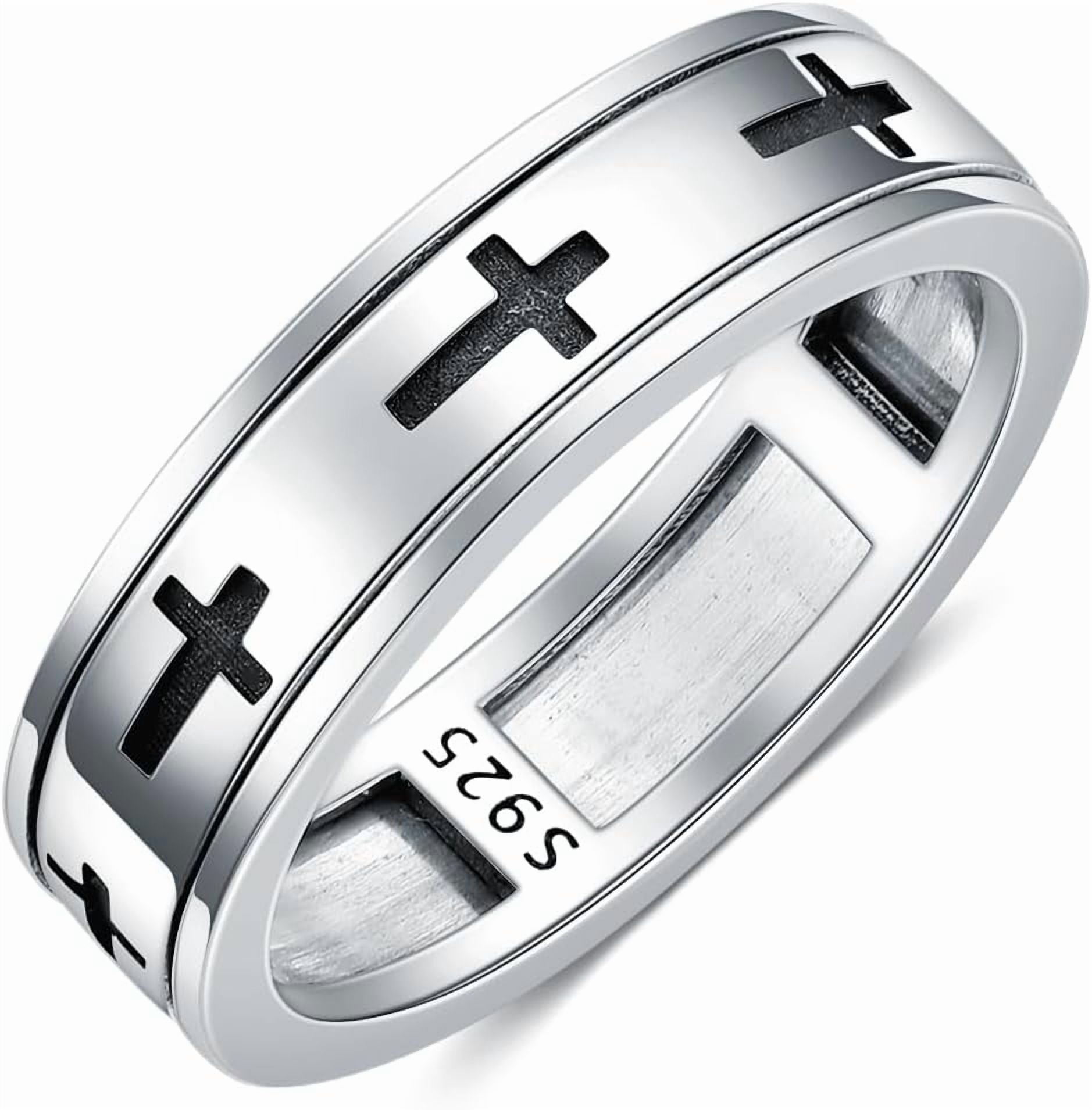 AOBOCO 6mm Cross Rings for Men 925 Sterling Silver Lord’s Prayer ...