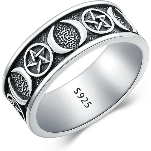 AOBOCO 8mm Moon Star Ring 925 Sterling Silver Anxity Stress Ring ...