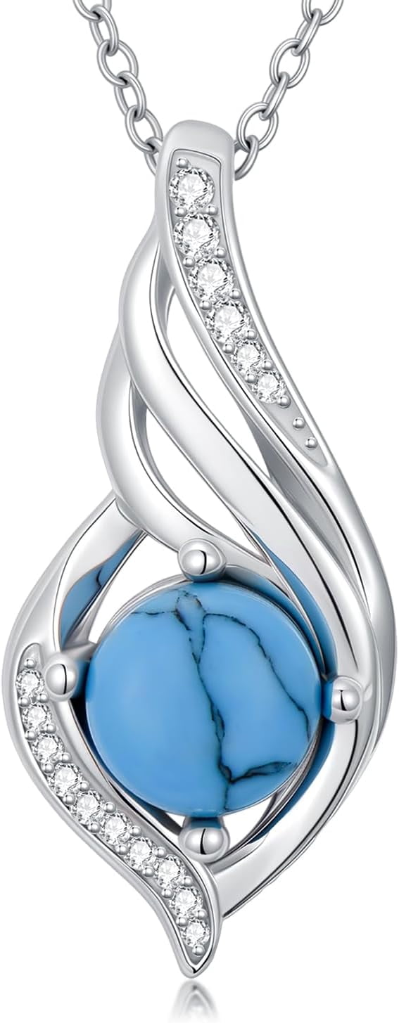 AOBOCO 925 Sterling Silver Heart-Shaped/Turquoise Pendant Necklace ...