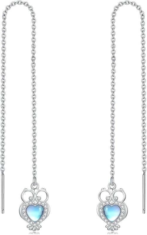 AOBOCO 925 Sterling Silver Moonstone Long Chain Earrings Hummingbird ...