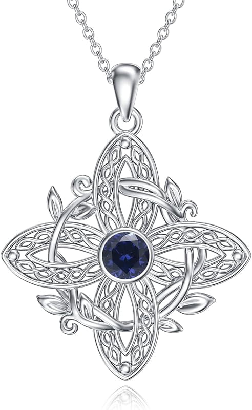 AOBOCO 925 Sterling Silver Witches Knot Birthstone Pendant Necklace ...