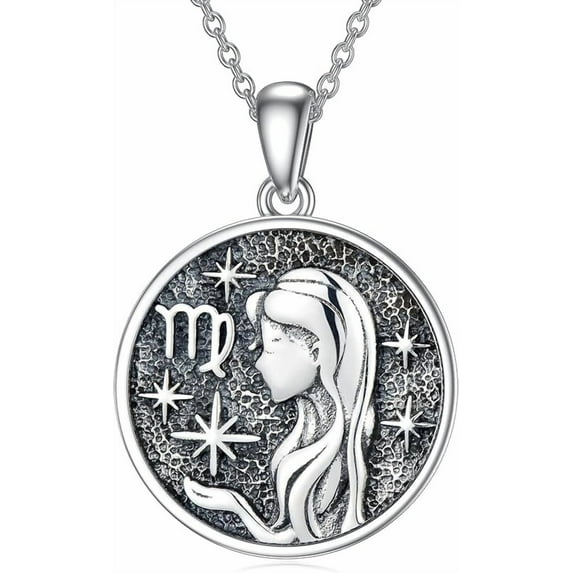 AOBOCO 925 Sterling Silver Zodiac Necklace for Women Zodiac Sign Coin ...