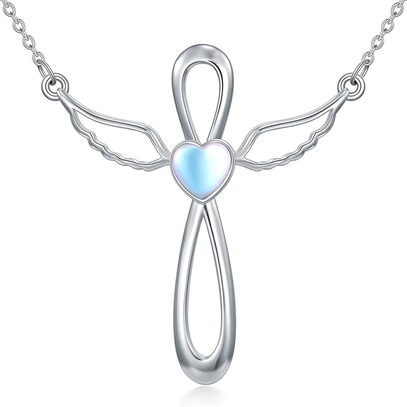 AOBOCO Angel Wings Moonstone for Women 925 Sterling Silver Natural ...