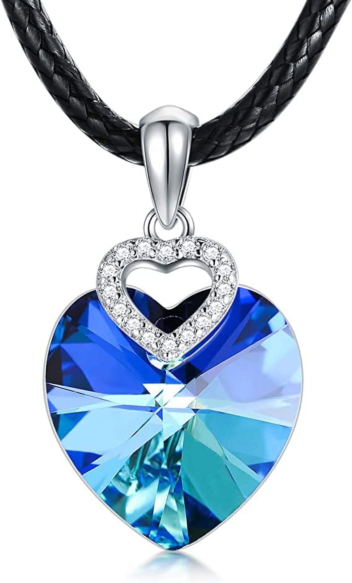 AOBOCO Blue Heart Crystal Necklace Sterling Silver Heart Crystals ...