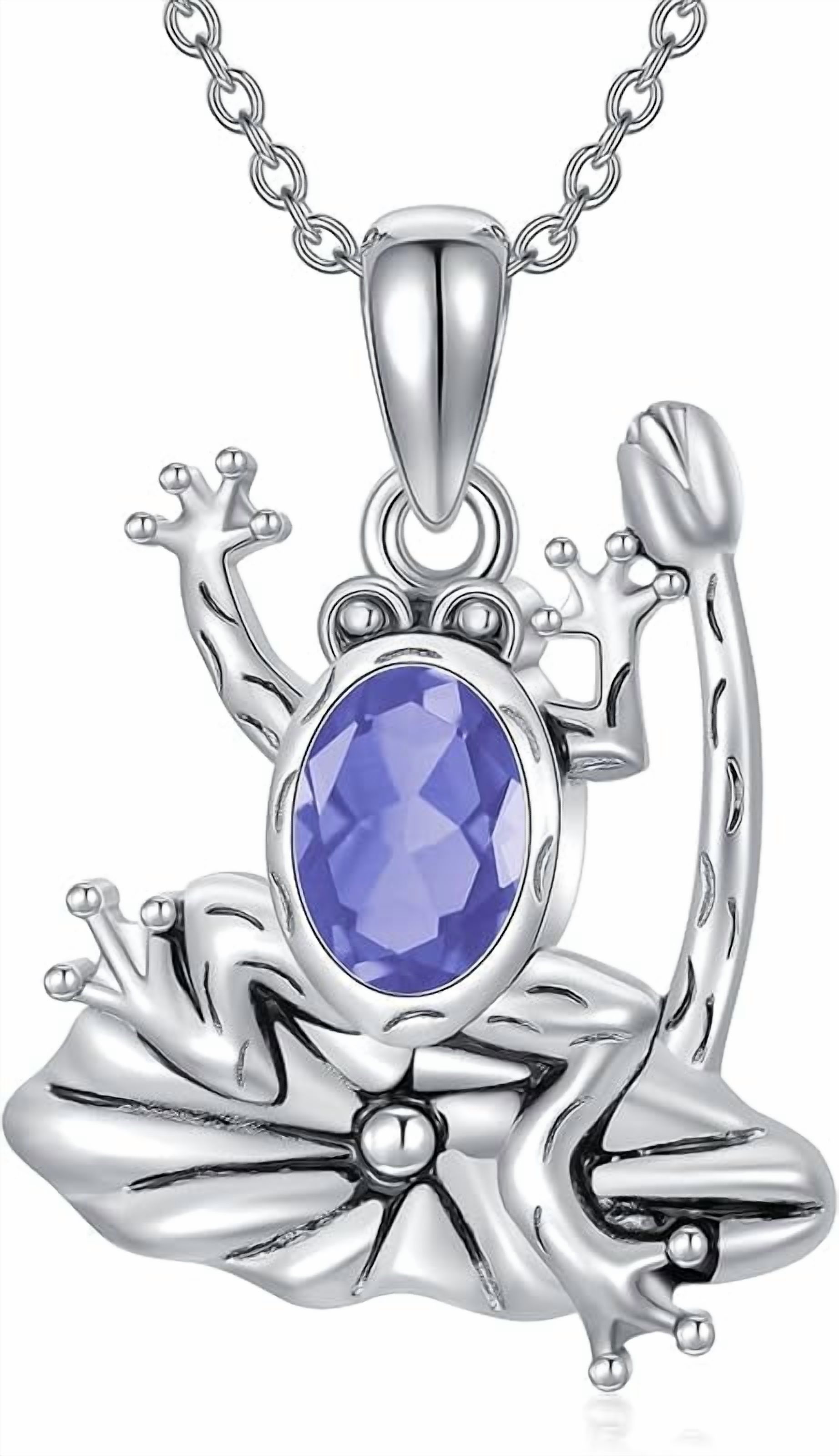 AOBOCO Birthstone Frog Necklace for Women 925 Sterling Silver Crystal ...