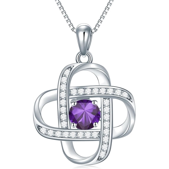 AOBOCO Birthstone Necklace Gifts for Women, Sterling Silver Love Knot ...