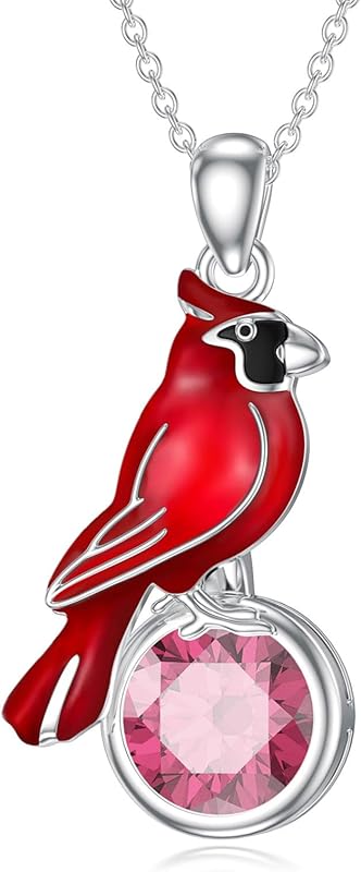 AOBOCO Cardinal Necklace with Birthstone 925 Sterling Silver Red Bird ...