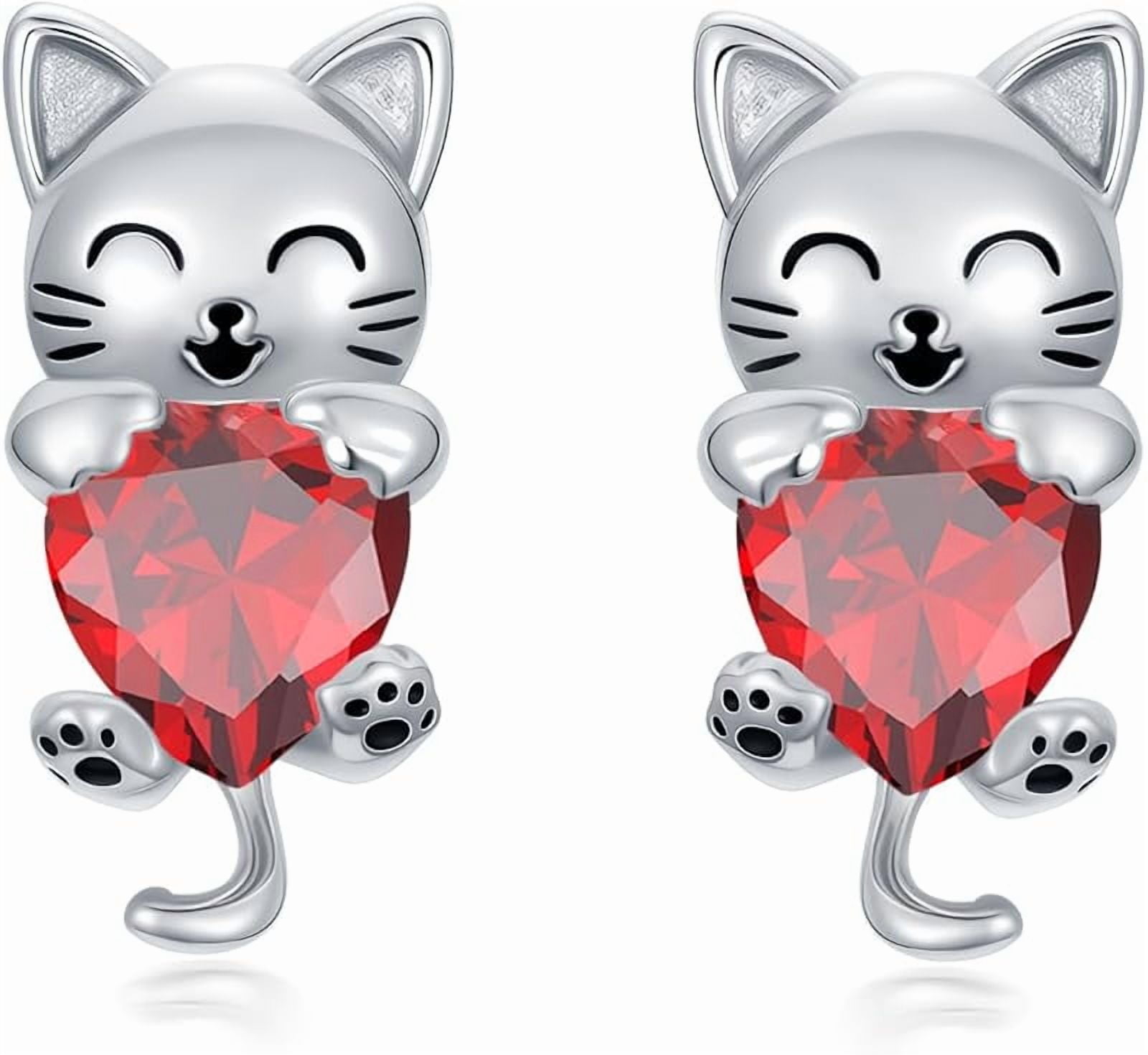 AOBOCO Cat Stud Earrings with Synthetic Birthstone Cat Earring Jewelry ...