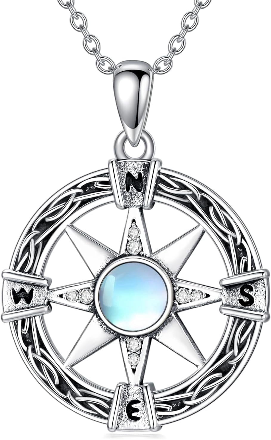 AOBOCO Celtic Moonstone Necklace Sterling Silver Cross/Compass/Claddagh ...