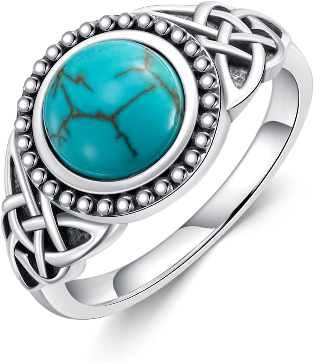 AOBOCO Celtic Turquoise Ring for Women 925 Sterling Silver Natural ...