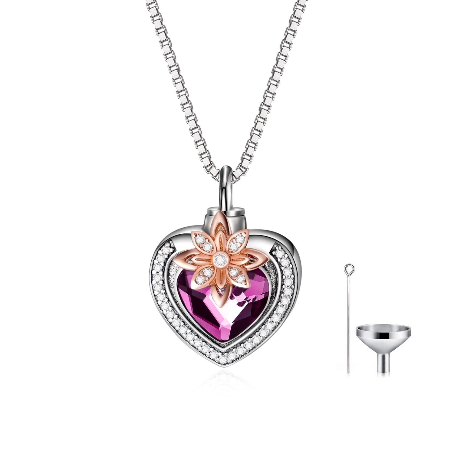 AOBOCO Cremation Jewelry 925 Sterling Silver Heart Flower Urn Necklace ...