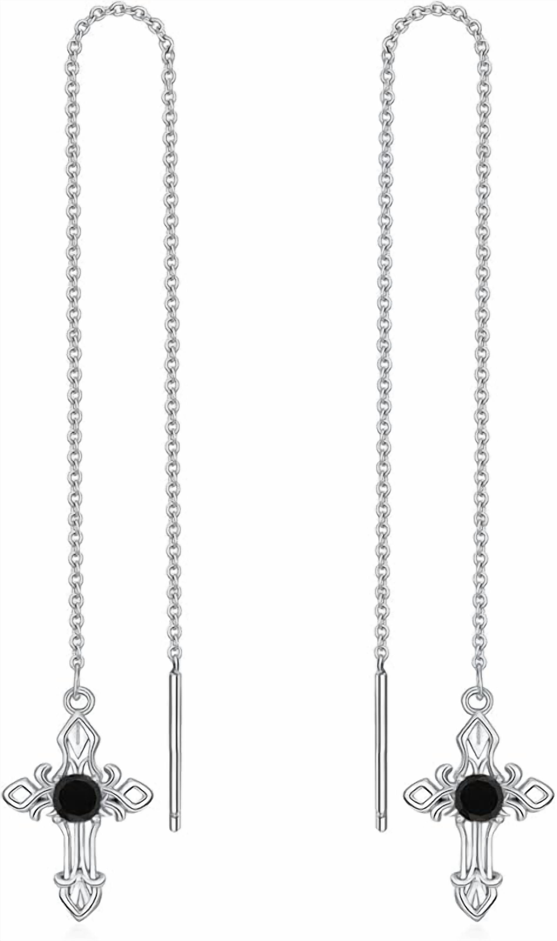 AOBOCO Cross Birthstone Threader Earrings 925 Sterling Silver Gemstone ...